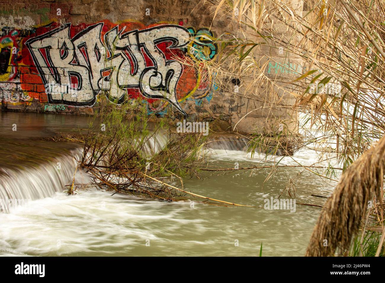 Flooding of the Algar river walk at Altea, Costa Brava. Mud and ...