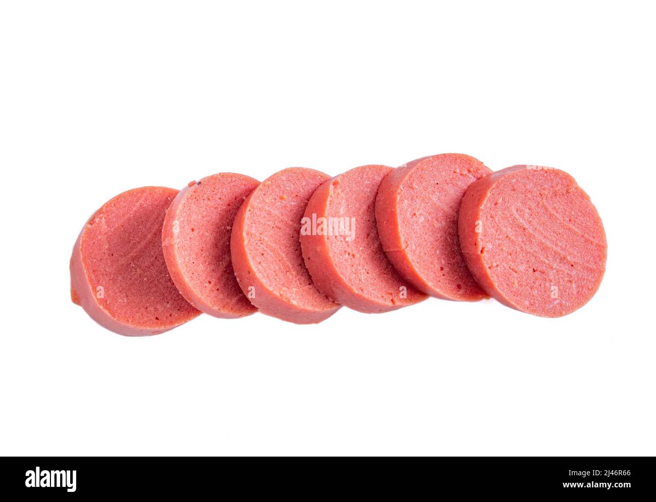 Top view sliced sausage isolated on white background Stock Photo - Alamy
