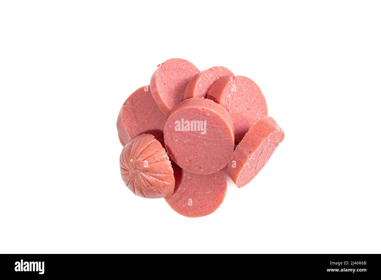 Top view sliced sausage isolated on white background Stock Photo - Alamy