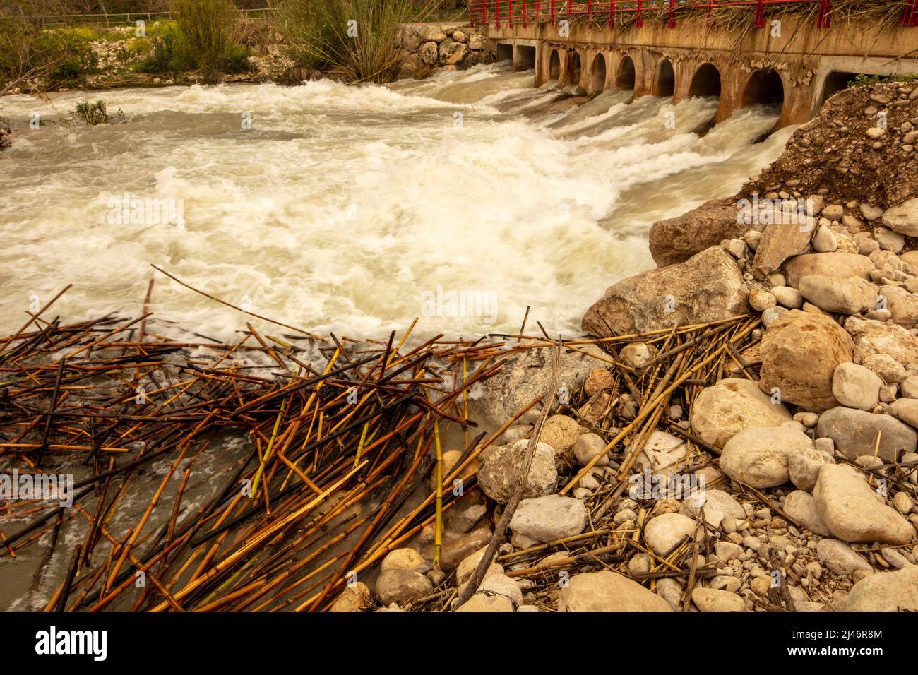 Flooding of the Algar river walk at Altea, Costa Brava. Mud and ...