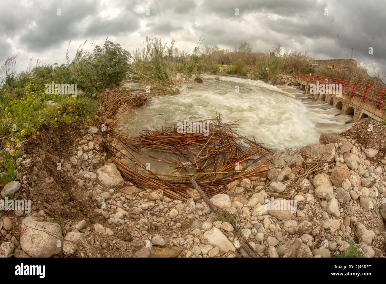 Flooding of the Algar river walk at Altea, Costa Brava. Mud and ...