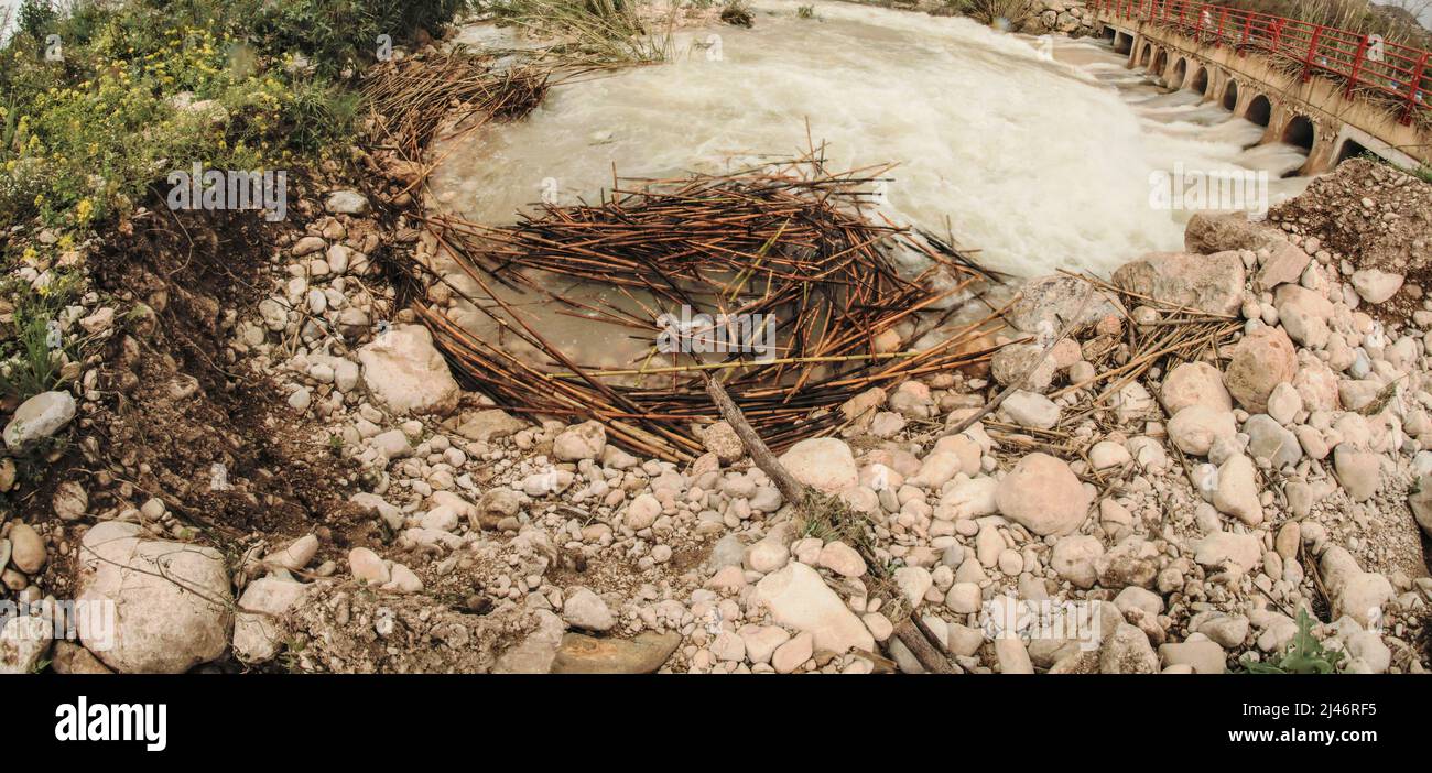 Flooding of the Algar river walk at Altea, Costa Brava. Mud and ...