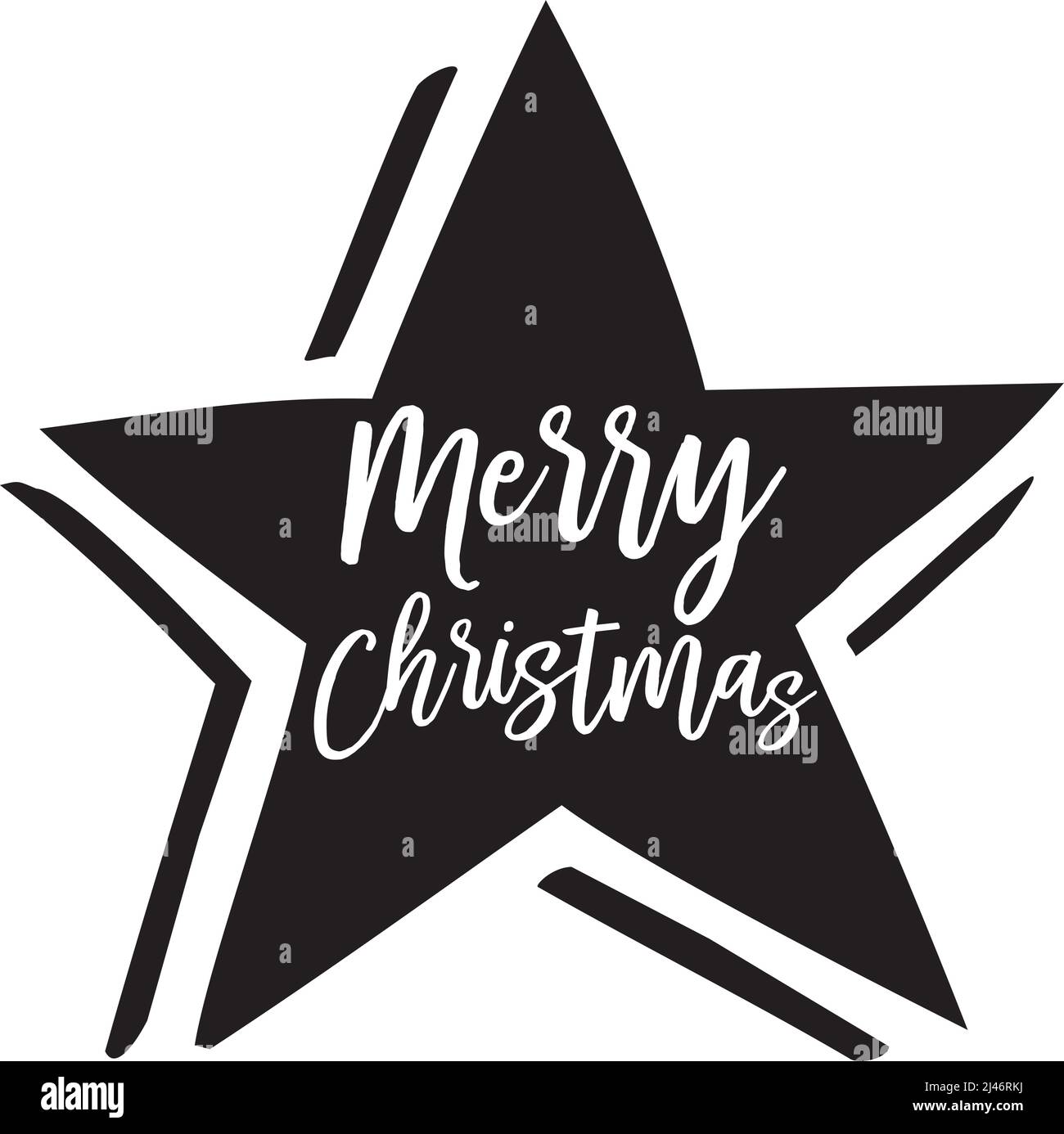 Merry Christmas lettering. Holiday inscription with black star ...