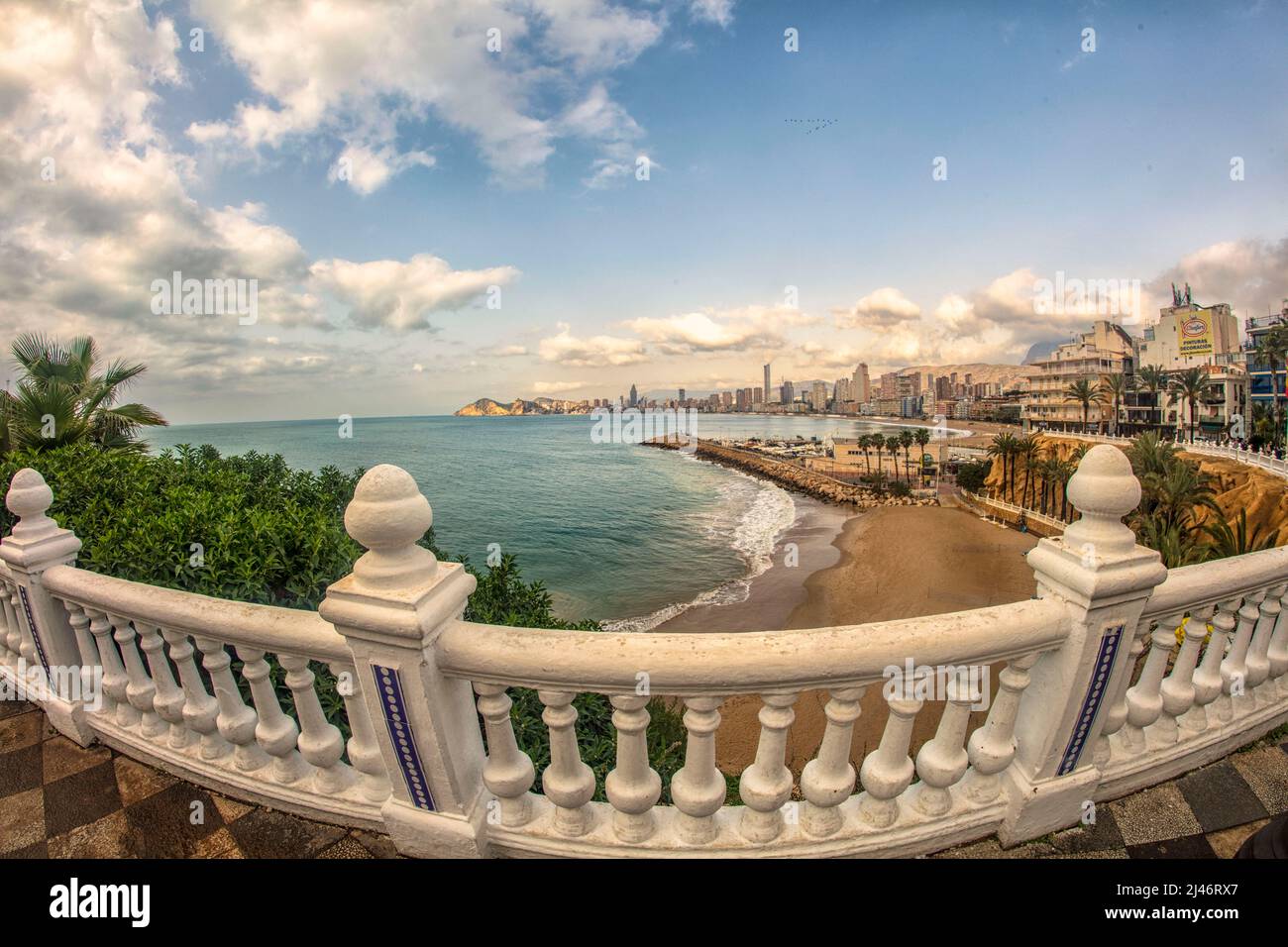 Travel landscape of Benidorm skyline across the harbour, Costa Dorada ...