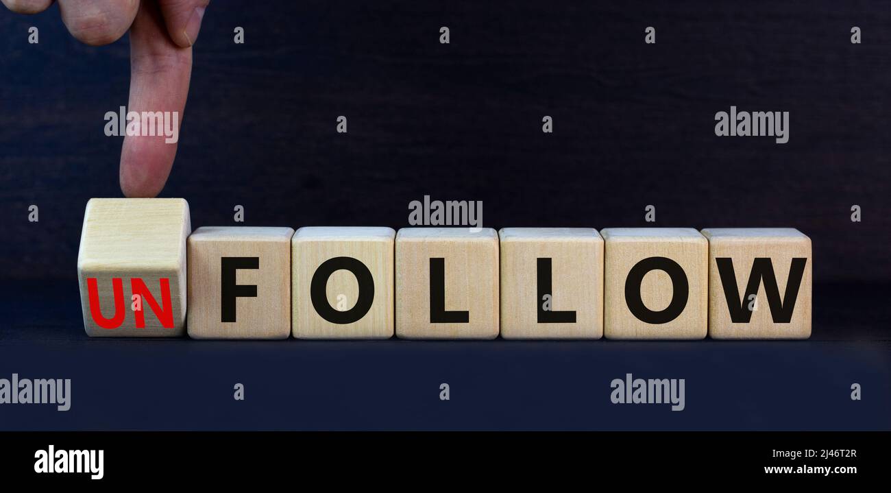 Follow or unfollow symbol. Turned wooden cubes and changed concept ...