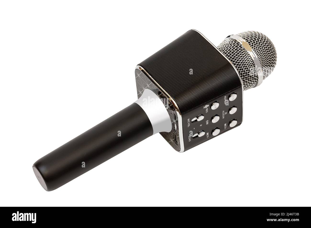 Children's microphone with a column. Black microphone. Isolate on a ...