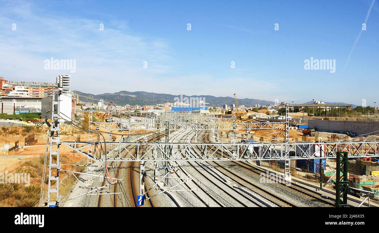 Adaptation works for the high-speed train (AVE) in Barcelona, Catalunya ...