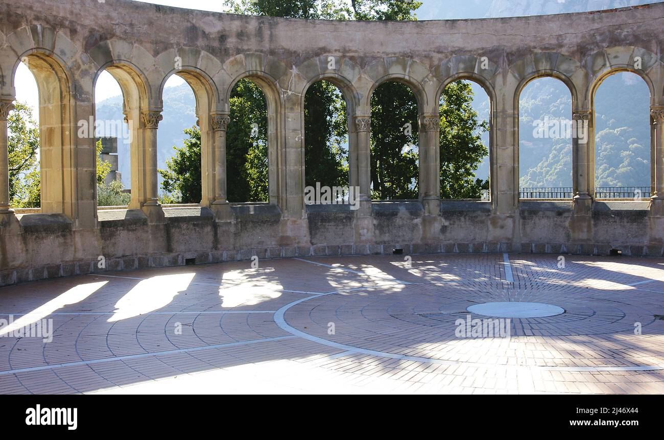 Viewpoint or circular square with arches in the Montserrat Monastery ...