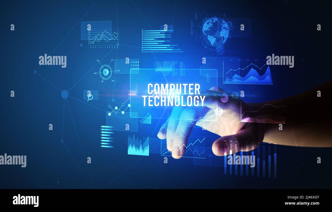 hand touching digital button, modern technology concept Stock Photo - Alamy