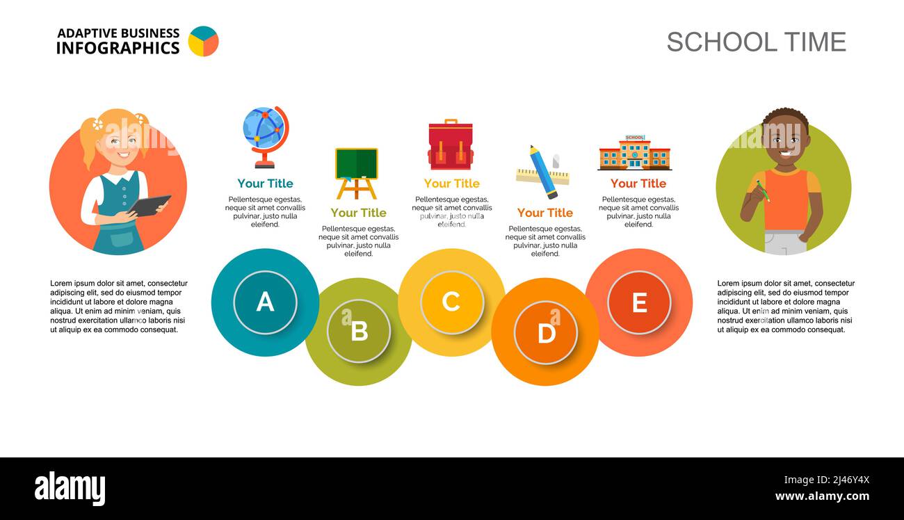 Five options process chart slide template. Business data. Knowledge ...