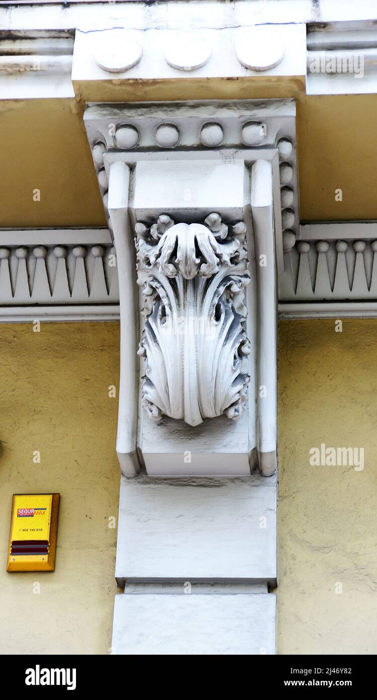 Architectural detail of corbel on a balcony of a building in Tarrasa ...