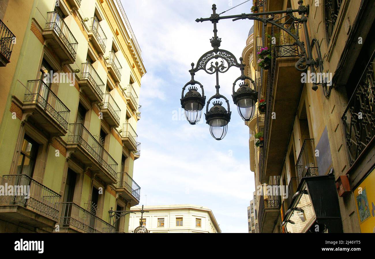 Typical street lamp of Ferrán street in Barcelona, Catalunya, Spain ...