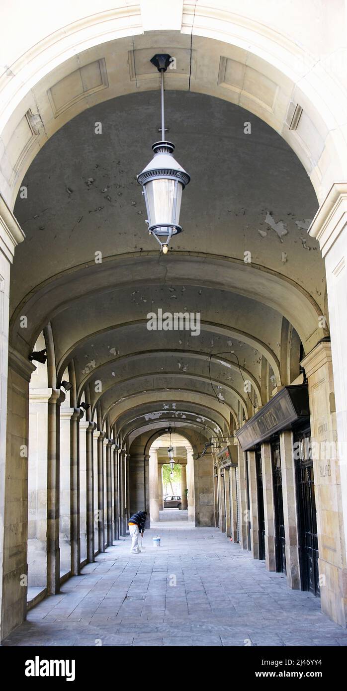 Columns and architectural arches of the Plaza Palacio in Barcelona ...