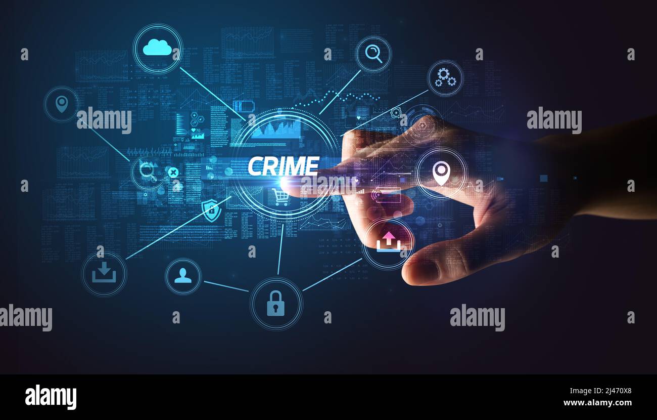 Hand touching cybersecurity button concept Stock Photo - Alamy