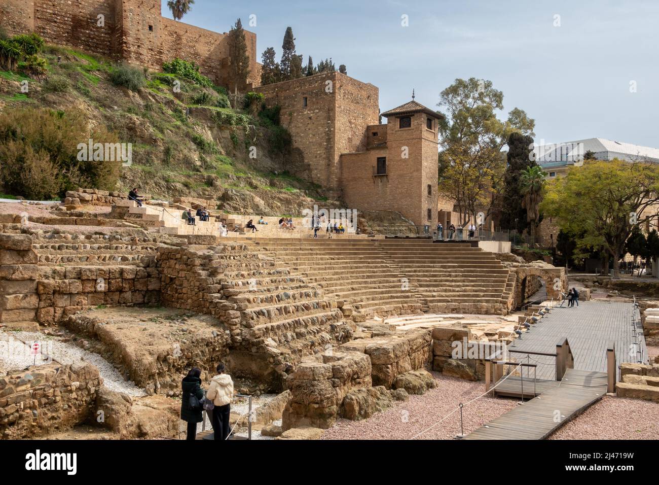 April-03, 2022: View of the Roman amphitheater and the Alcazaba in ...