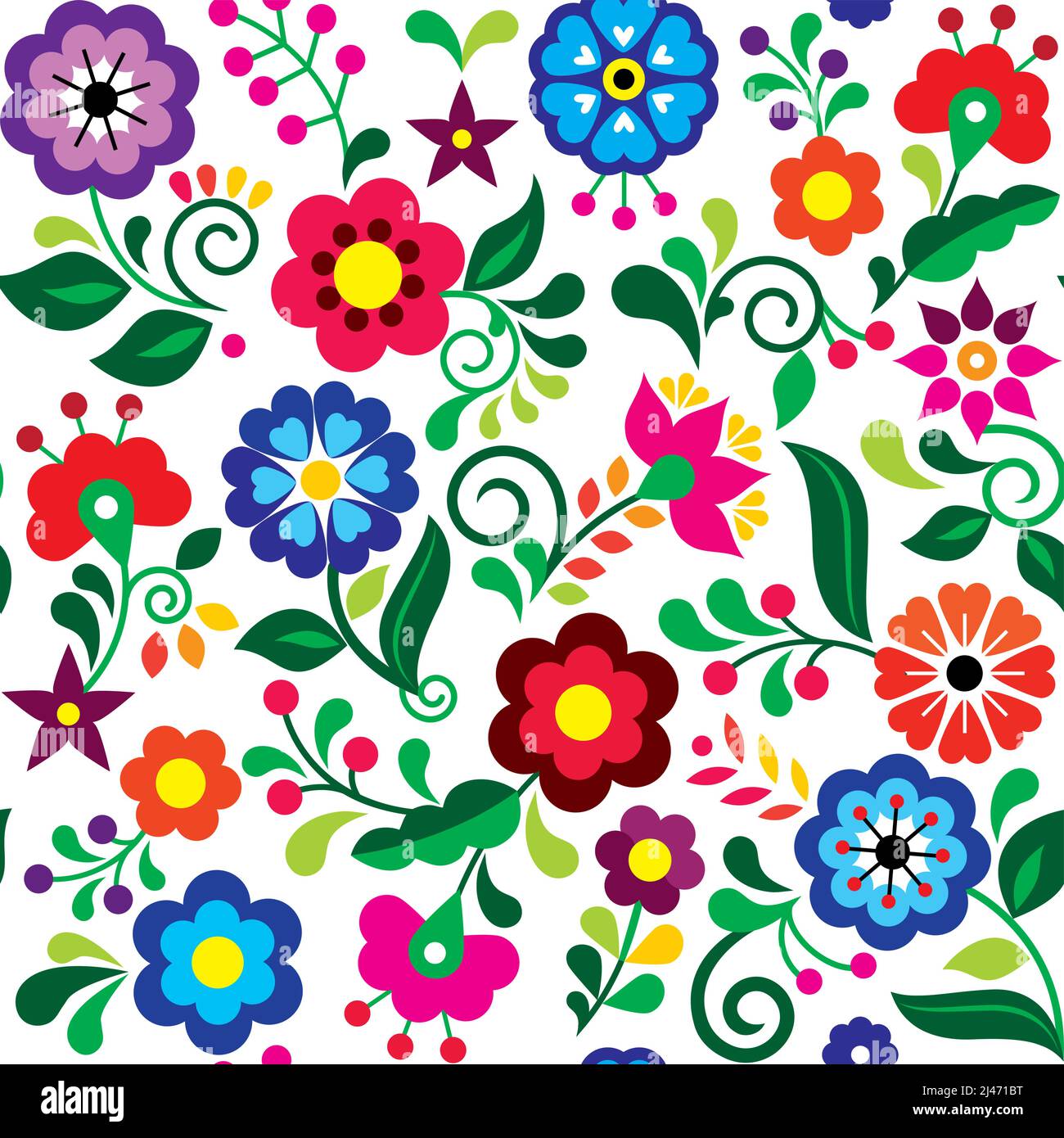 Mexican folk art vector floral greeting card pattern, square ...