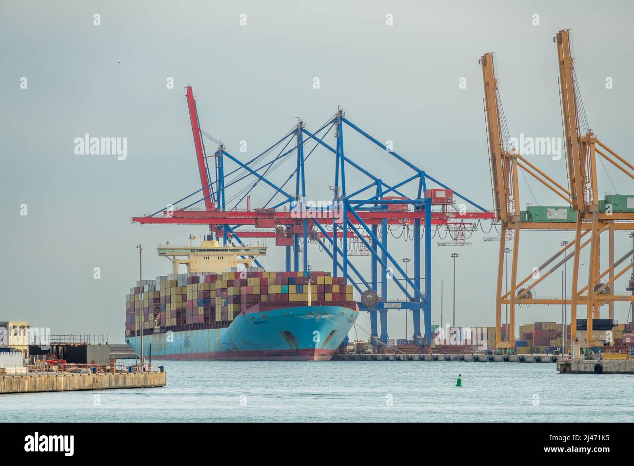 Málaga, Spain: April-02, 2022: container cargo freight ship and cranes ...
