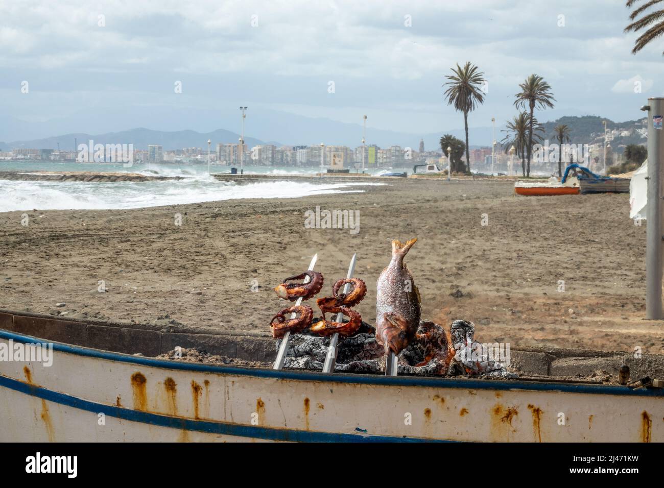 Typical food of the Andalusian coast: Sardines, octopus and fish ...
