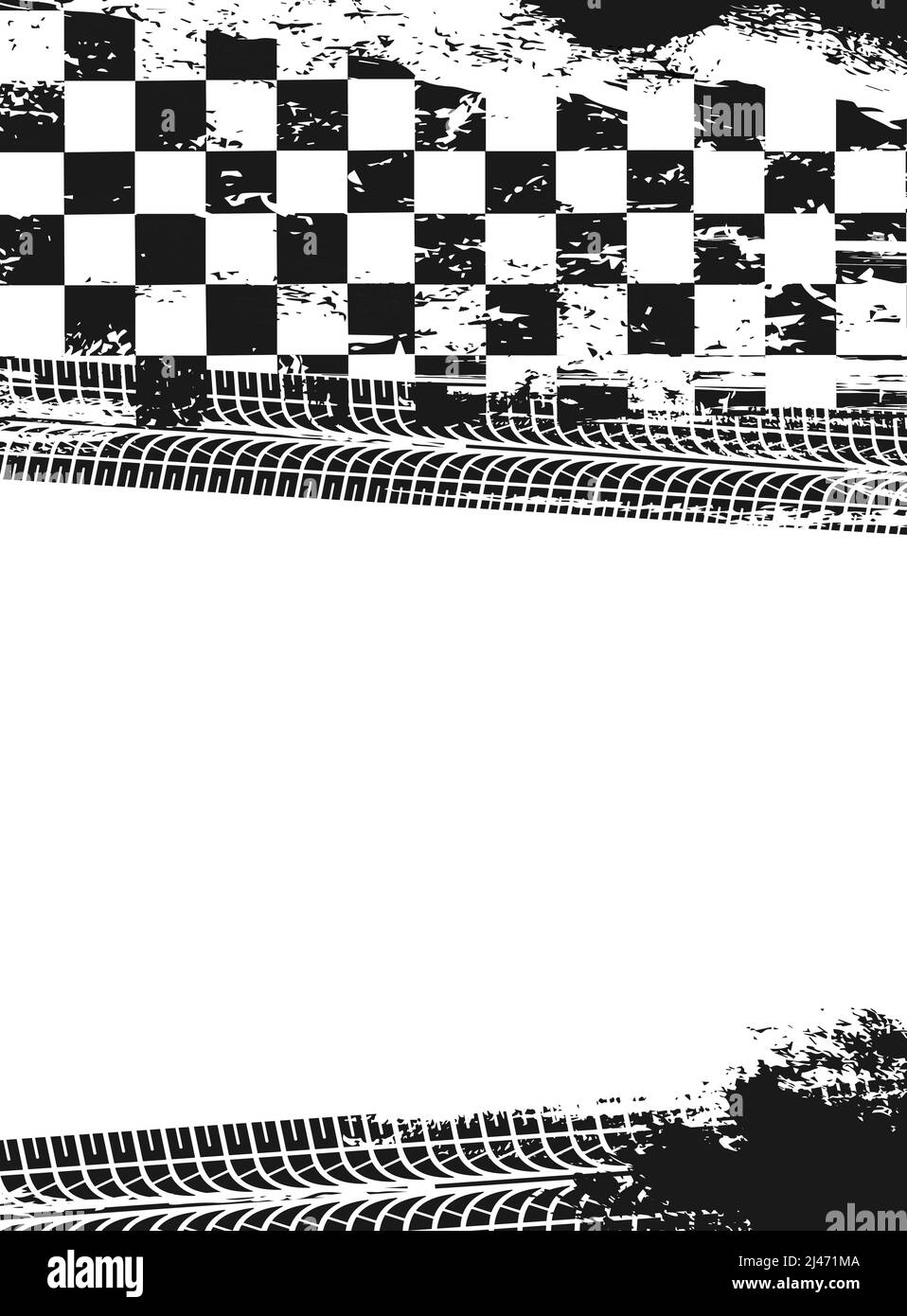 Racing sport grunge background with checkered flag and tire tracks race pattern. Motorsport ...