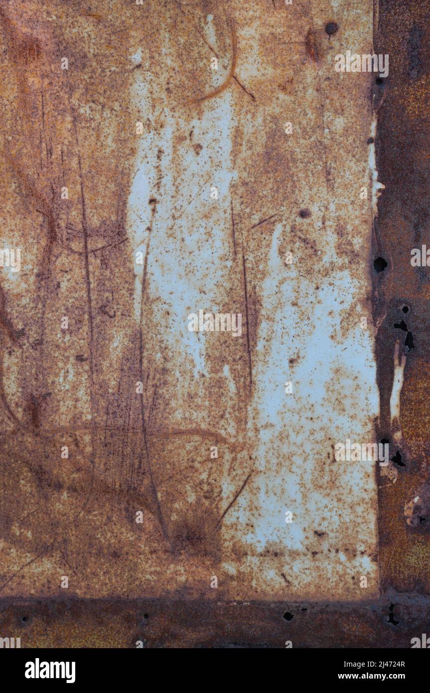 Old light blue painted grey rusty rustic rust iron metal frame ...