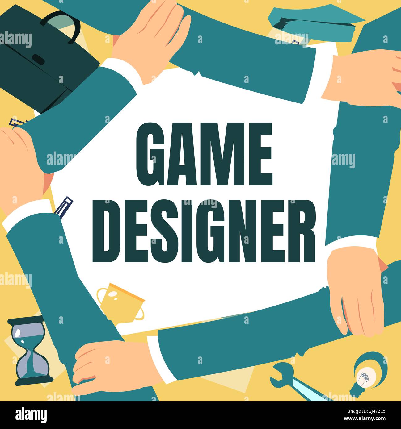 Hand writing sign Game Designer. Business approach Campaigner Pixel Scripting Programmers ...