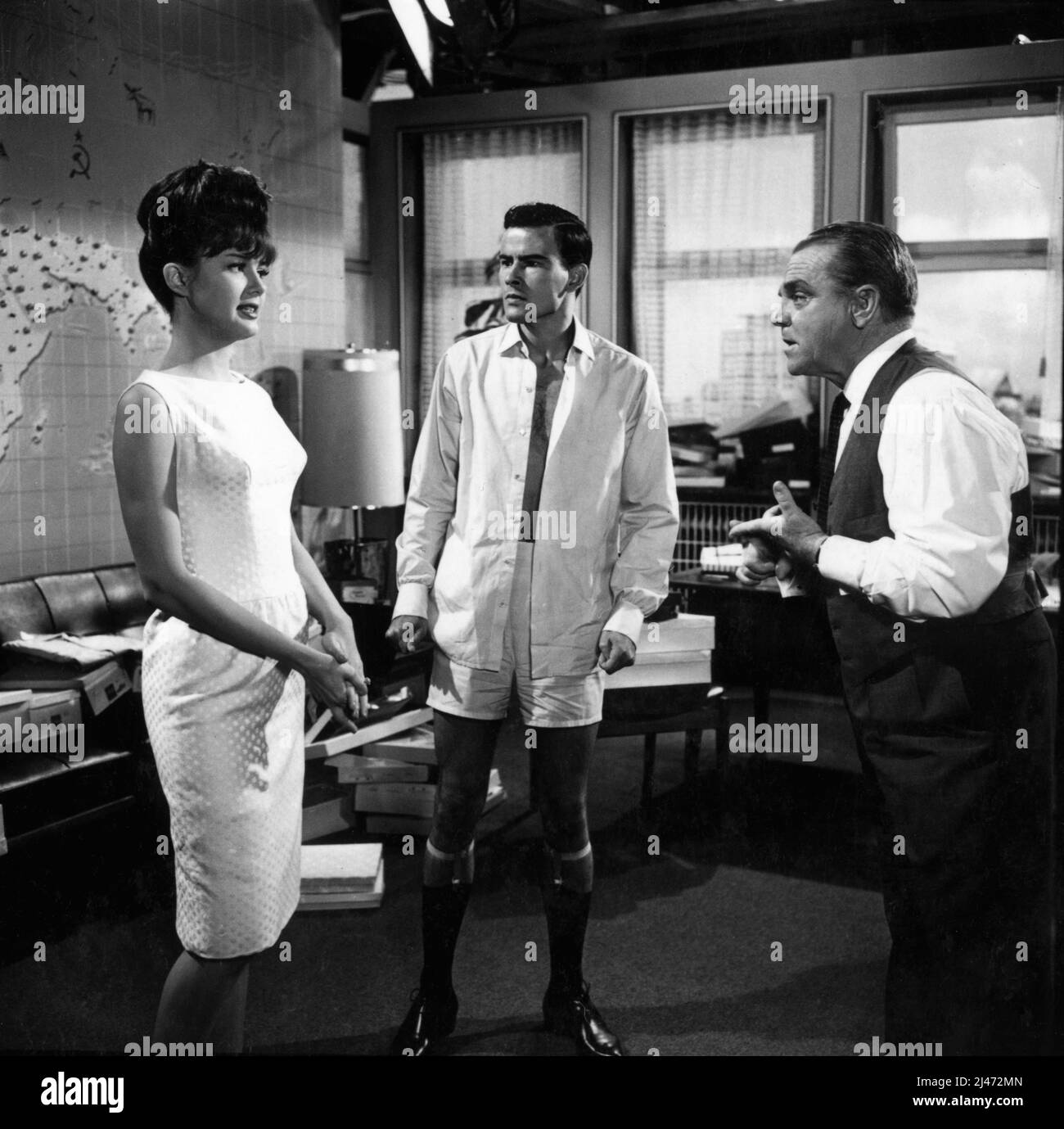 PAMELA TIFFIN HORST BUCHHOLZ and JAMES CAGNEY on set candid during filming of ONE, TWO, THREE ...