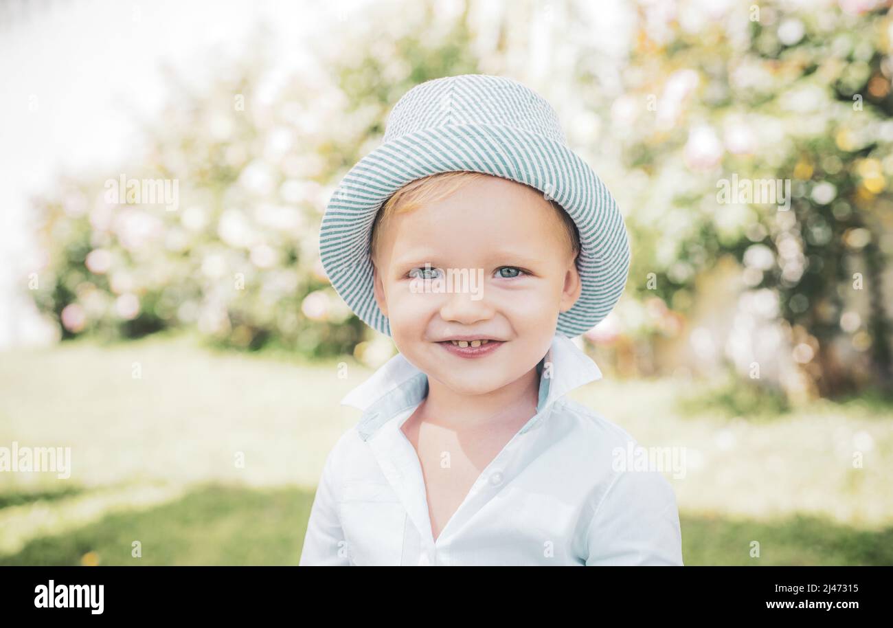 Happy little boy. Child outdoors in nature. Adorable baby having fun ...