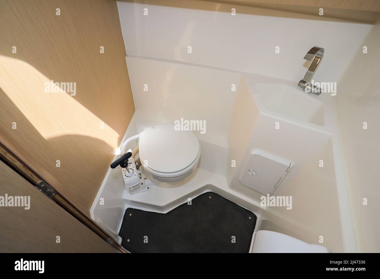 Interior restroom toilet inside motor boat Stock Photo - Alamy