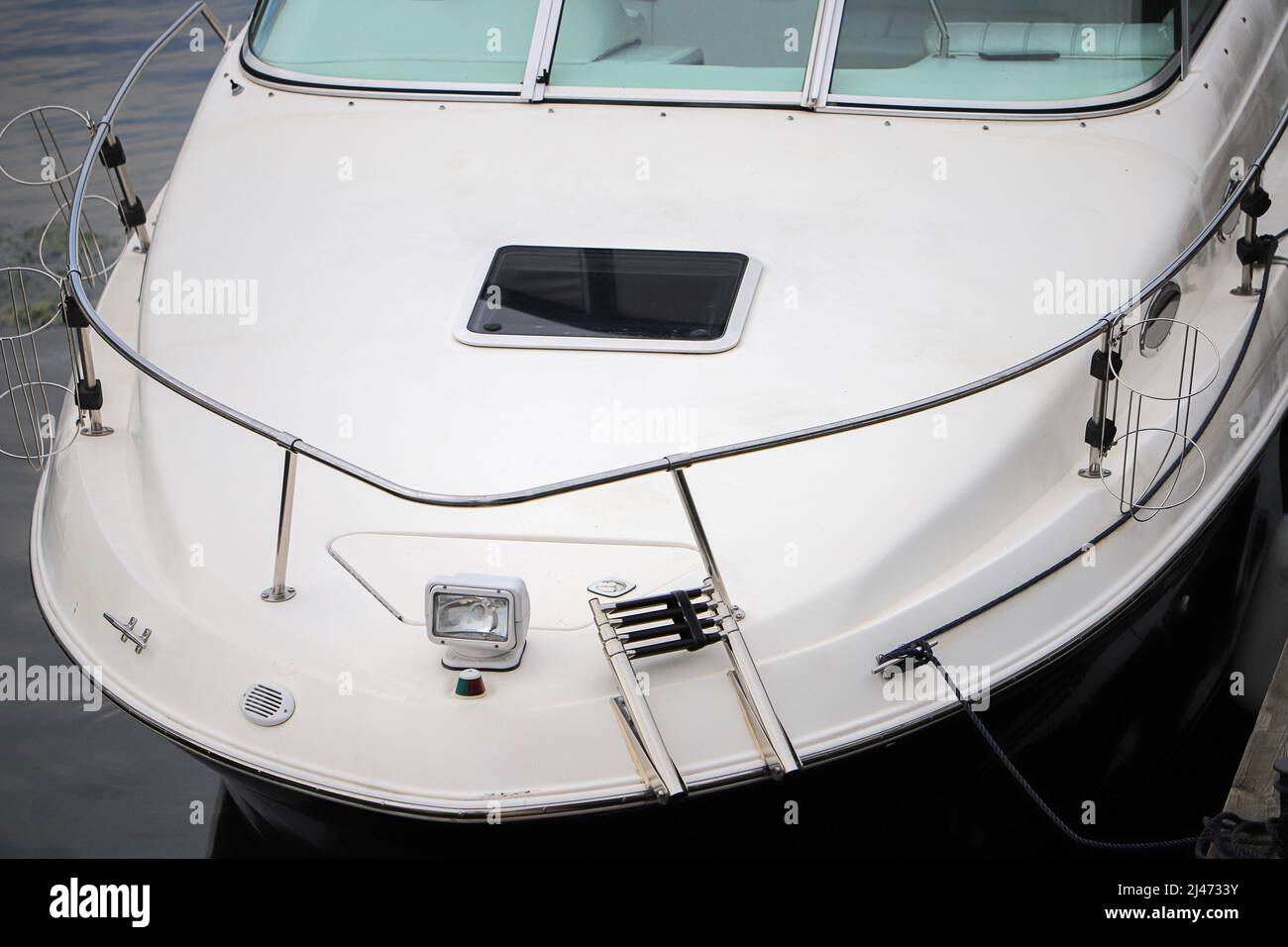 Modern motor boat bow on the river at summer Stock Photo - Alamy