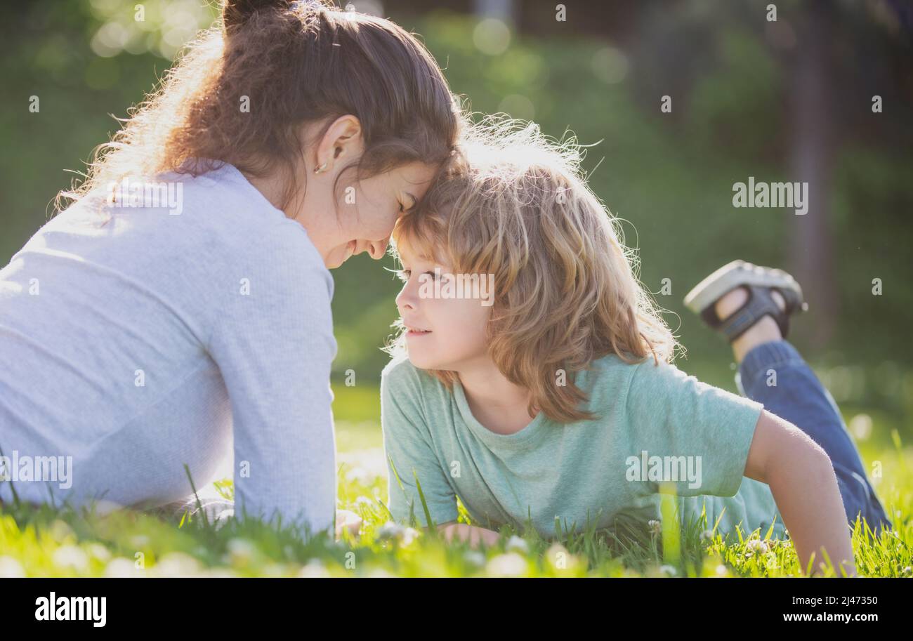 Happy family mother and child son on nature Stock Photo - Alamy