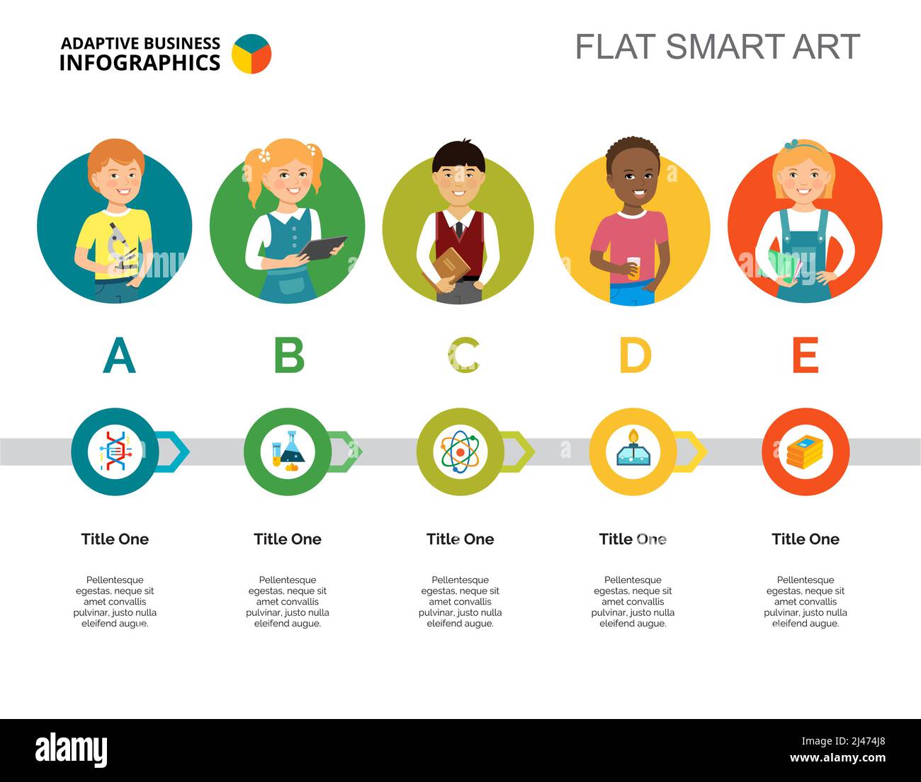 Process chart with five elements. Step diagram, graph, layout. Creative ...