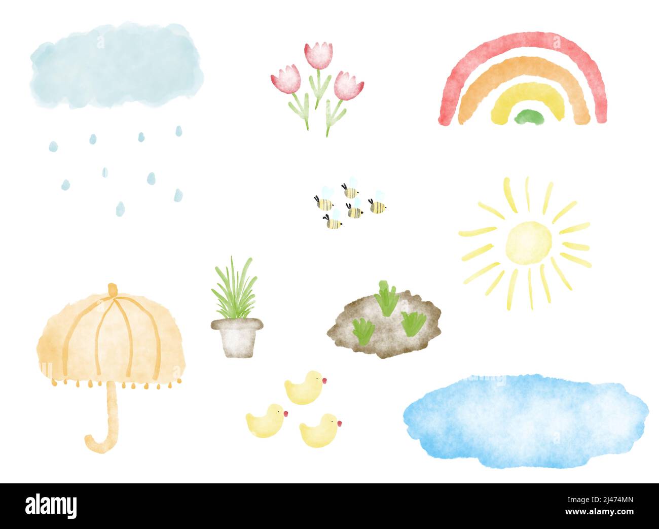 Color illustration with spring weather items. Watercolor illustrations ...