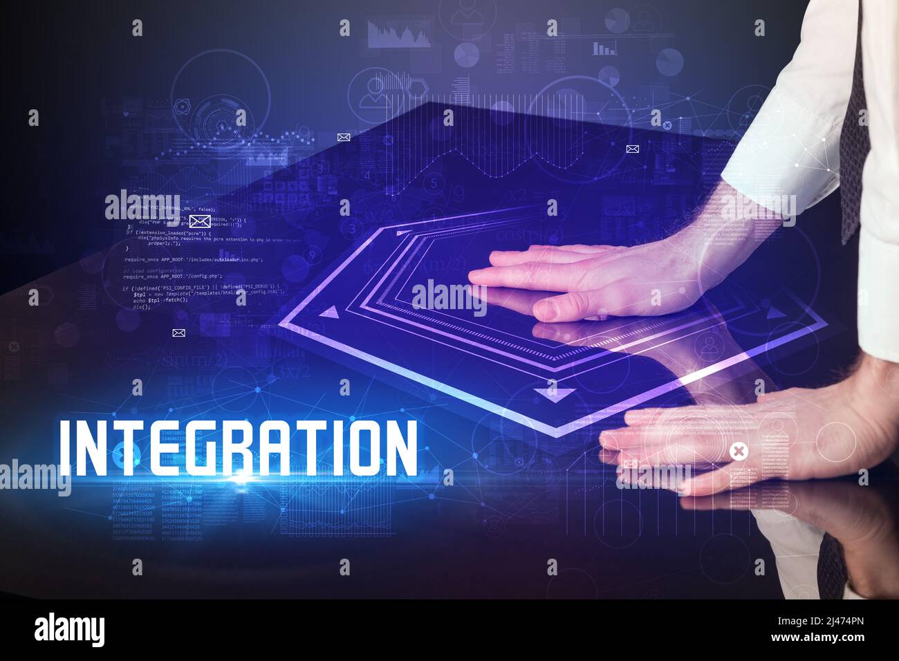 Hand touching digital table concept Stock Photo - Alamy