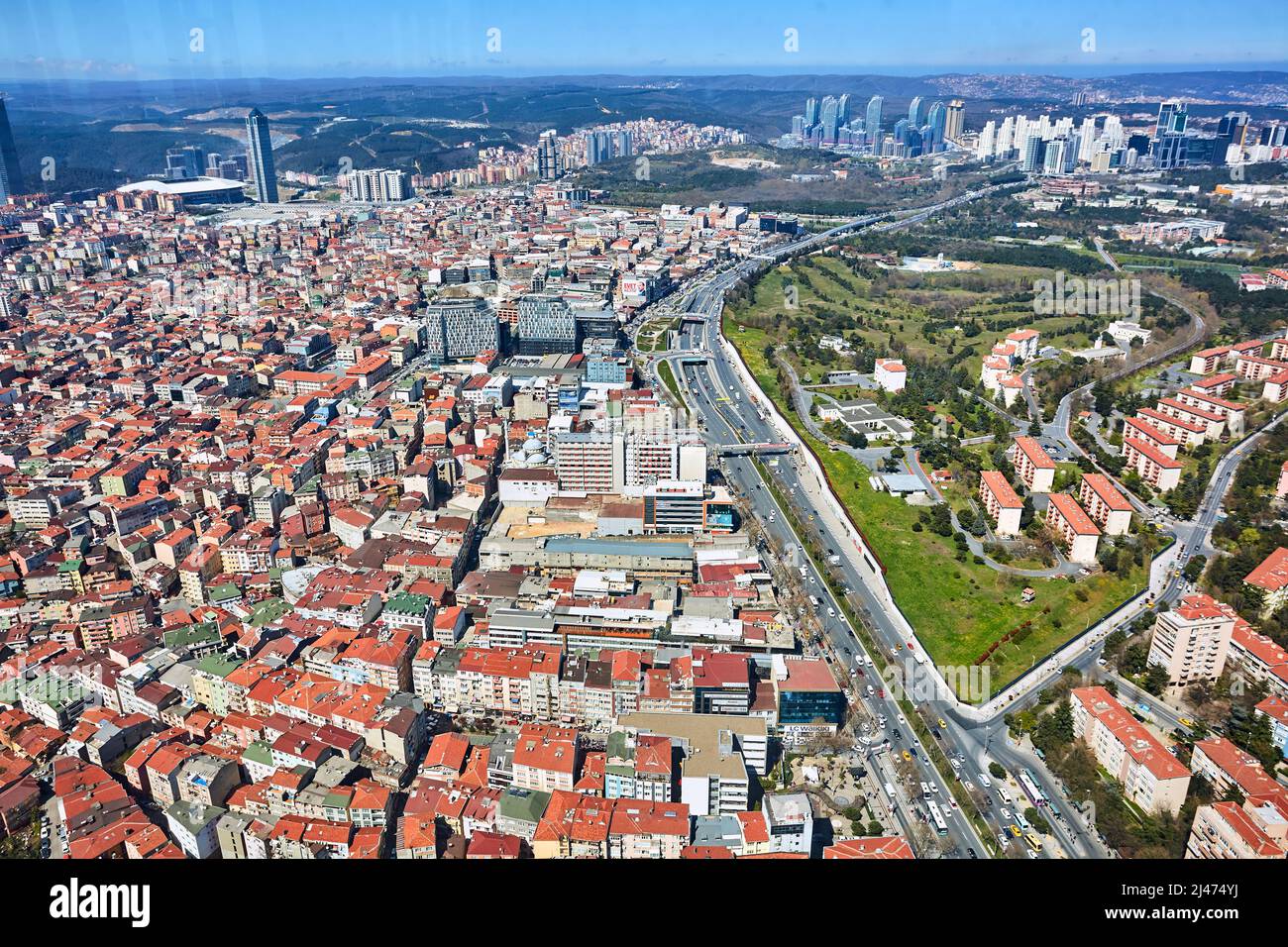 Istanbul, Turkey - 3 April, 2017: Arial view Levent Business District ...