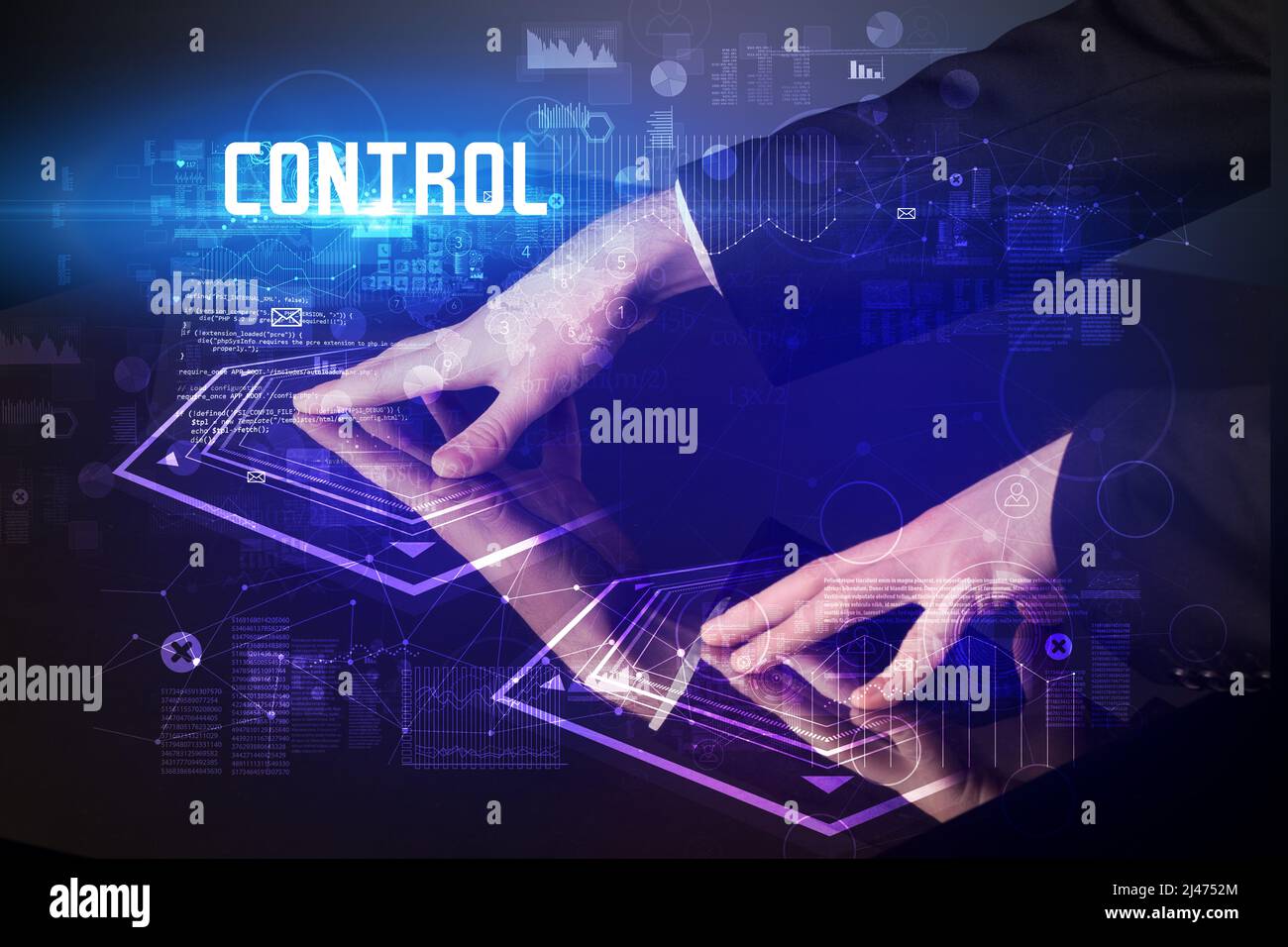 Hand touching digital table concept Stock Photo - Alamy
