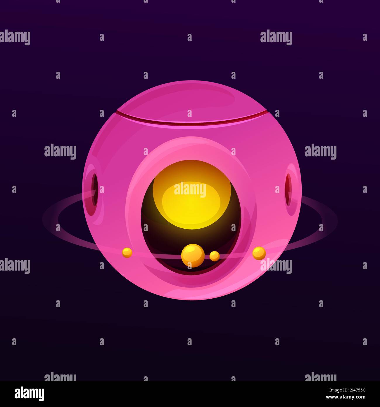 Cartoon space cyber planet with core and rings, vector fantasy galaxy ...