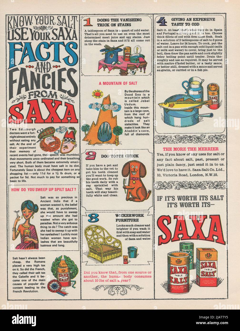 SAXA salt vintage paper advetisement advert 1960s magazine ad Stock ...