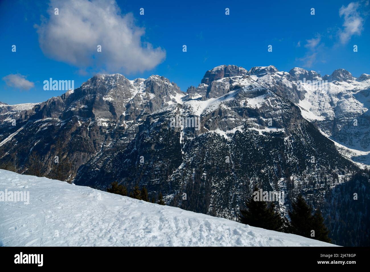Fantastic winter landscape at Pinzolo Ski Resort in Val Rendena in ...