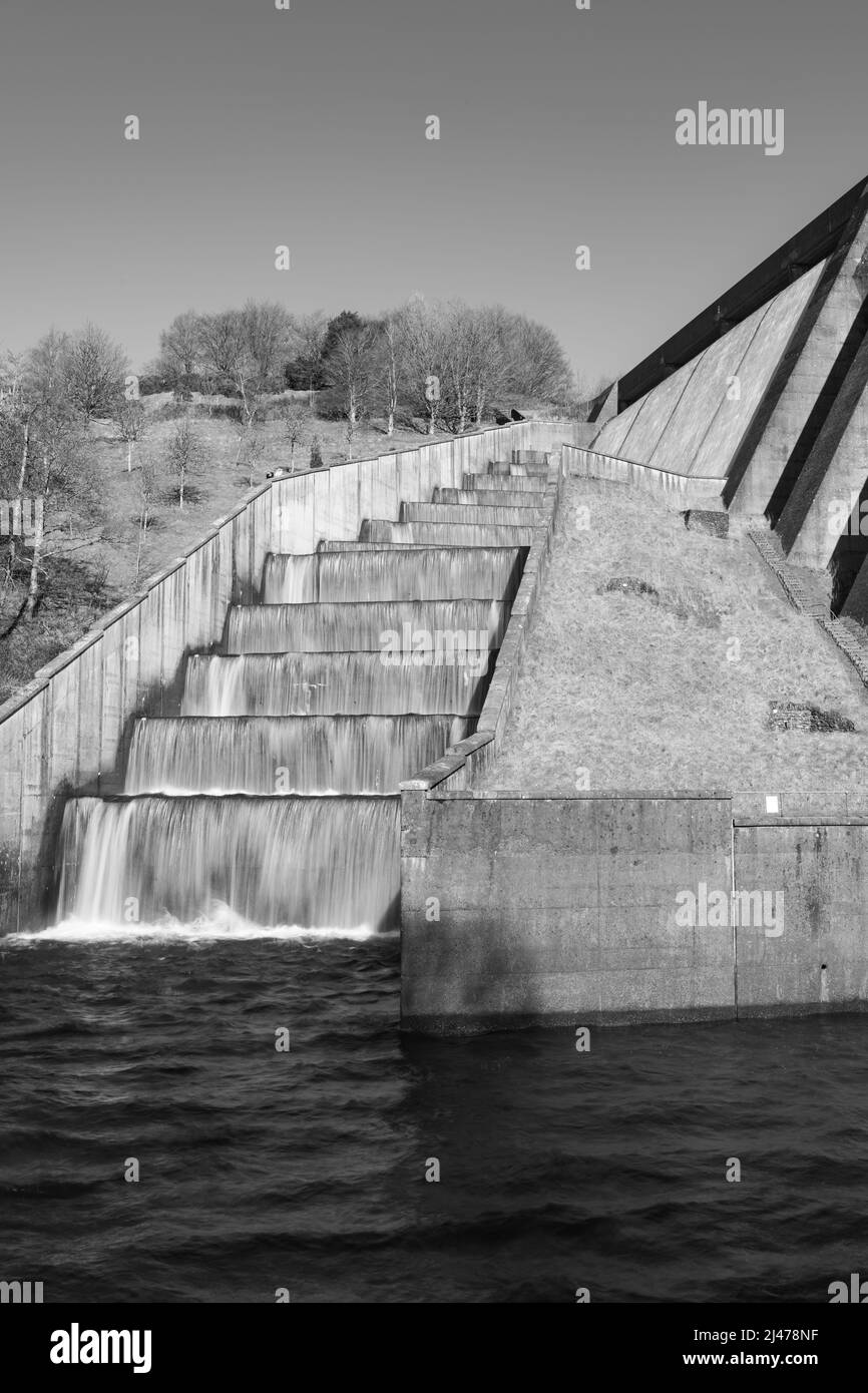 Long exposure of the waterfalls flowing over Wimbleball dam in Somerset ...
