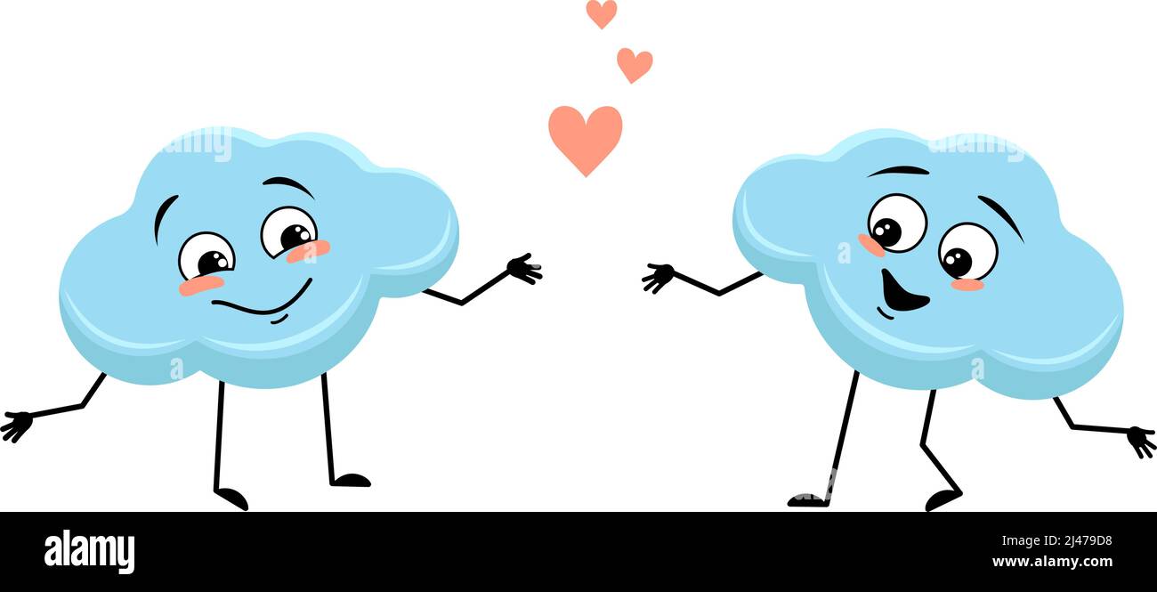 Cute cloud character with love emotions, happy face, smile, arms and ...