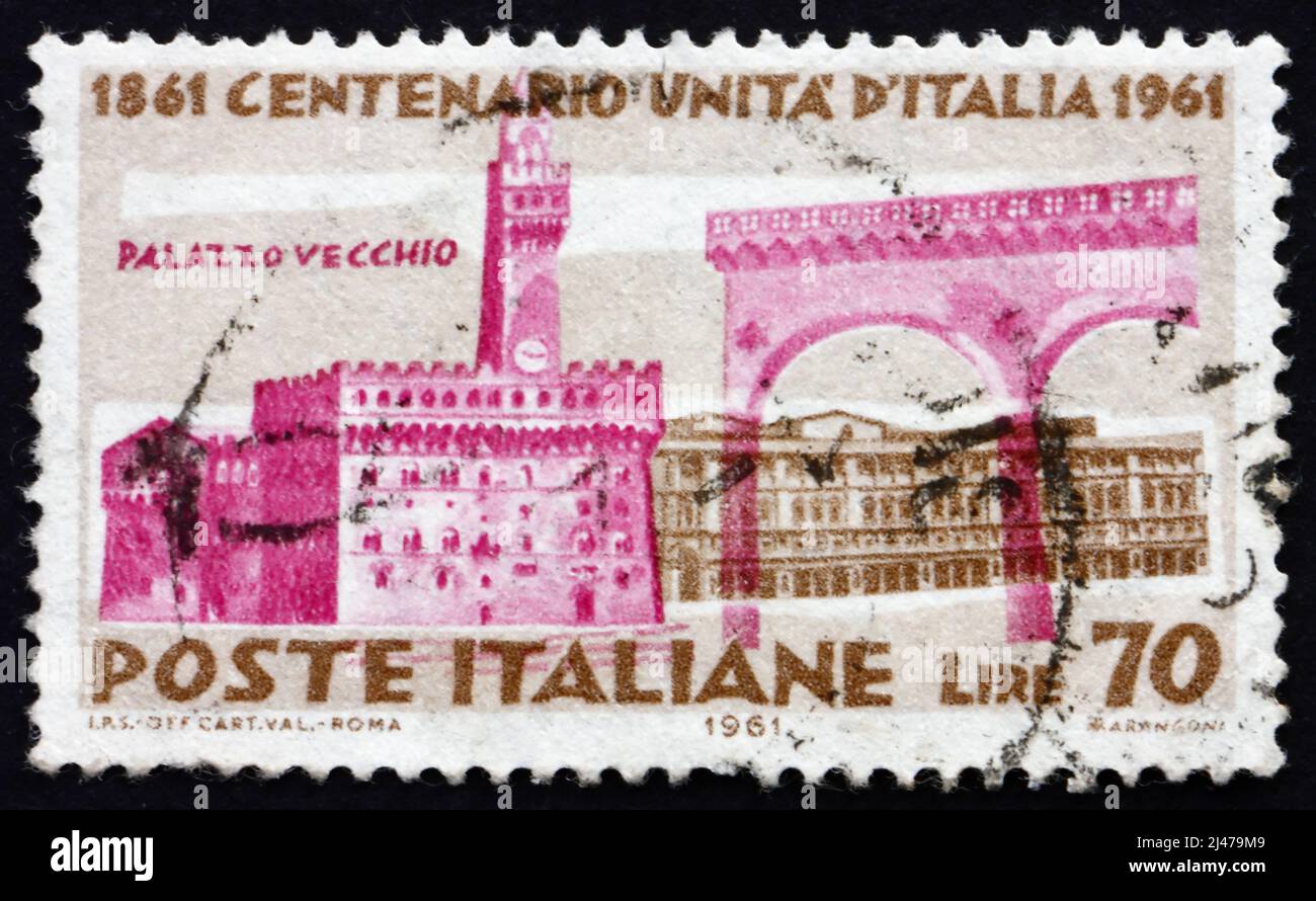 ITALY - CIRCA 1961: a stamp printed in the Italy shows Palazzo Vecchio ...