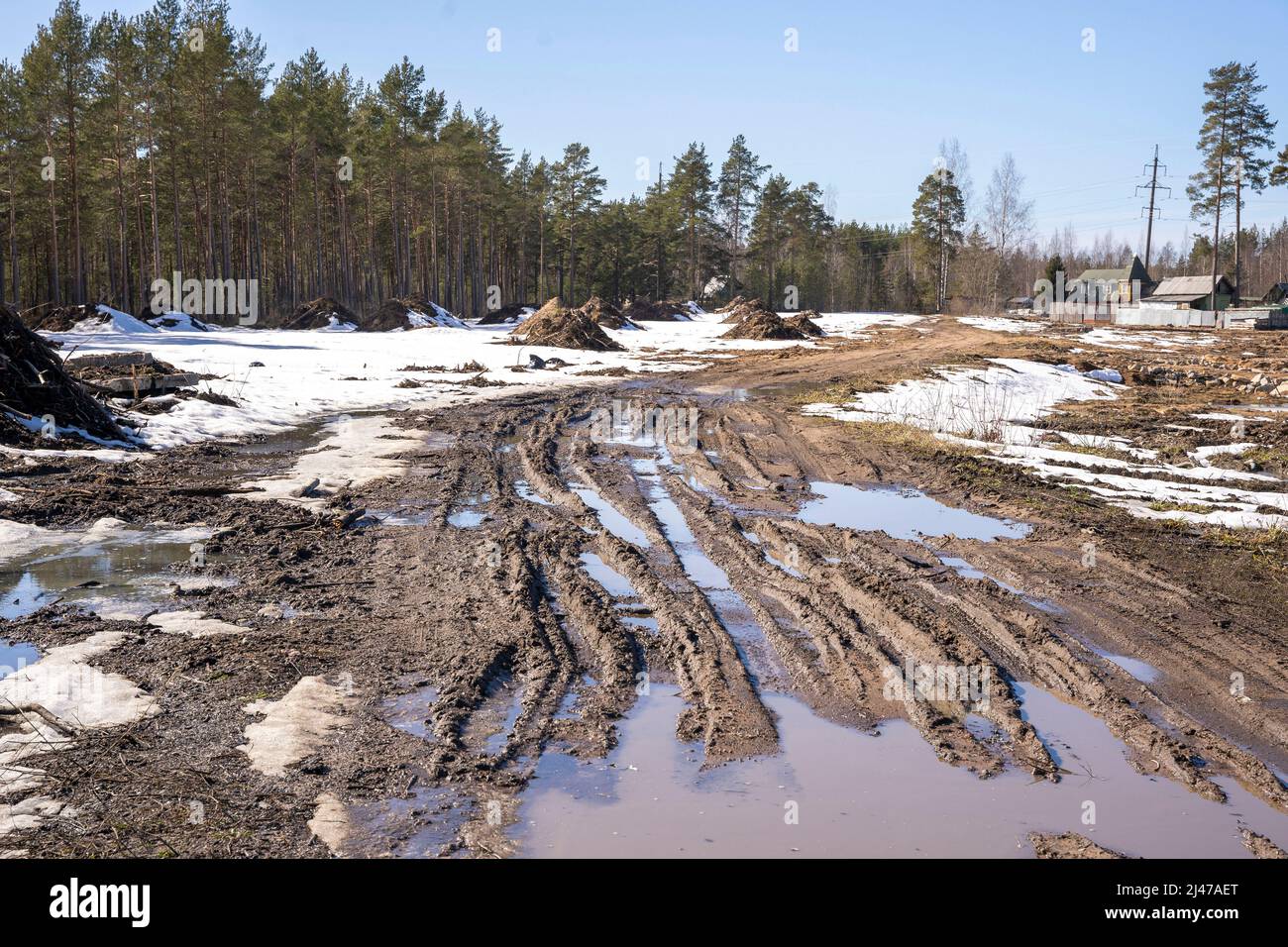 spring blurred country road with puddles and mud Stock Photo - Alamy