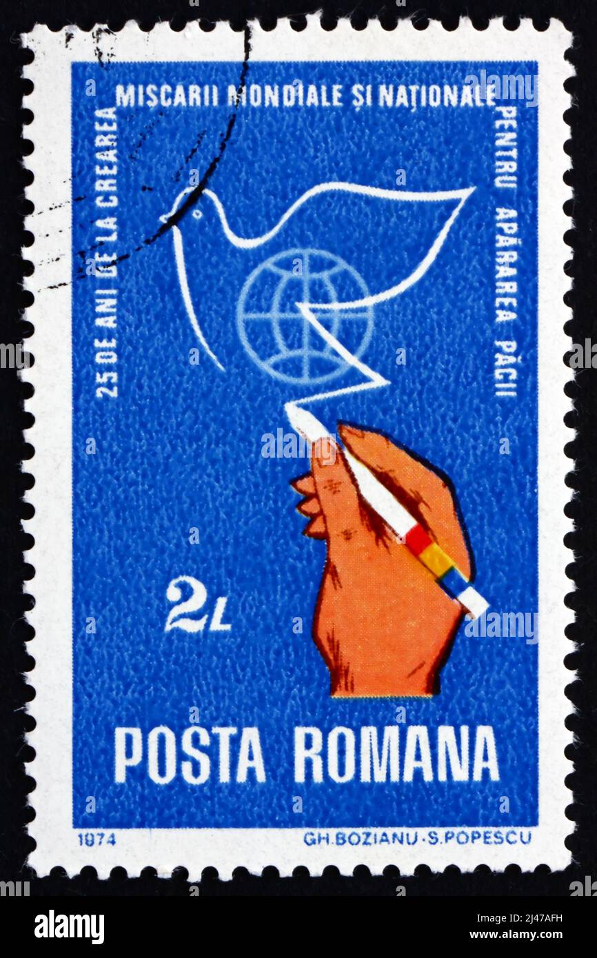 ROMANIA - CIRCA 1974: a stamp printed in the Romania shows Hand Drawing ...