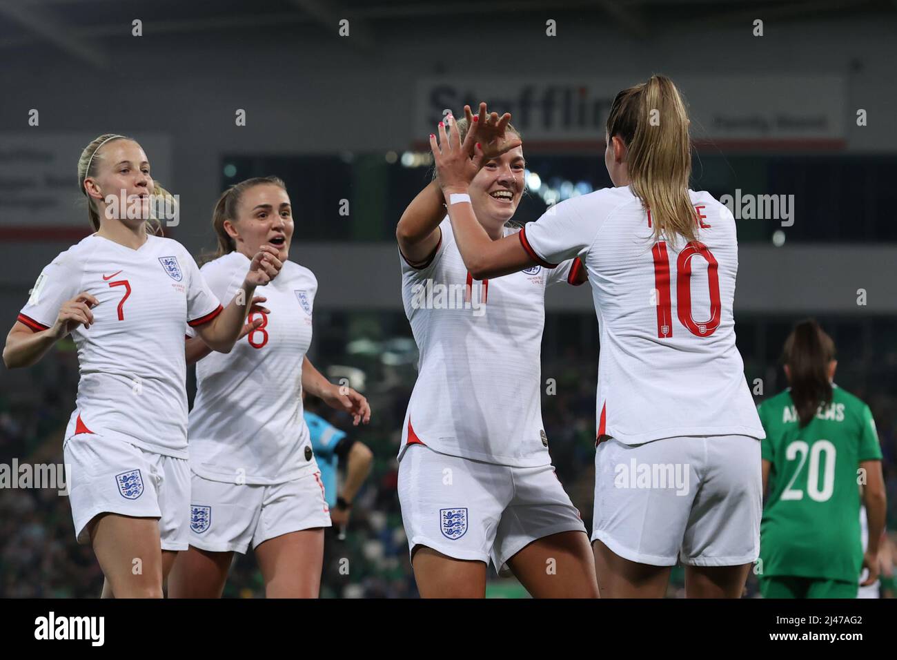 England’s Lauren Hemp celebrates scoring the opening goal during the ...