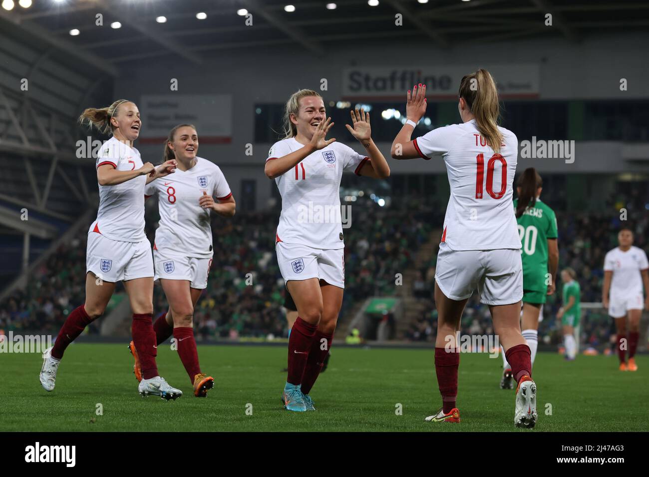 England’s Lauren Hemp celebrates scoring the opening goal during the ...