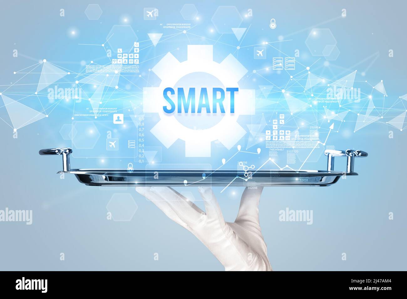 Waiter serving new technology concept Stock Photo - Alamy