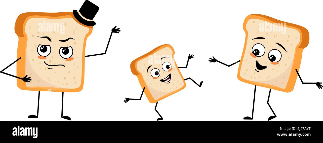 Family of bread character with happy emotions and poses, smile face ...