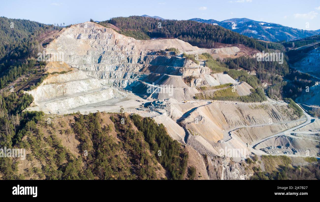 Impressive opencast mining stone pit on a mountain in Austria Stock ...