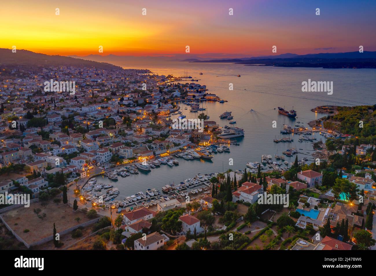 View of the amazing island of Spetses, Greece Stock Photo - Alamy