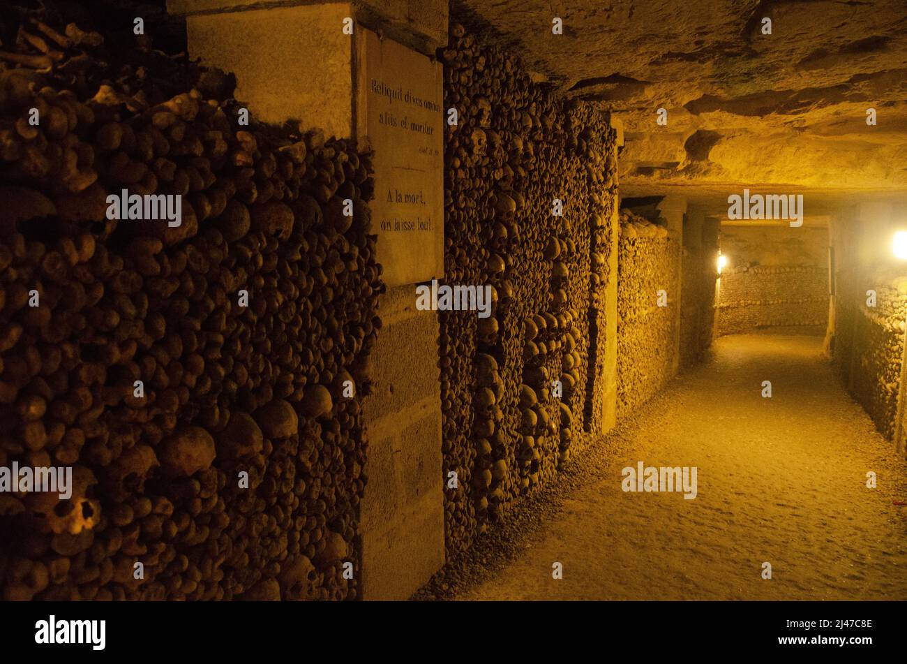 The Catacombs of Paris underground ossuaries, which hold the remains of ...